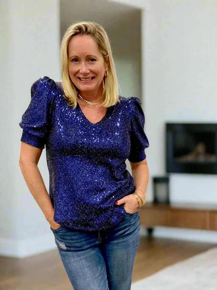 The Navy Sequin Darling Tee – Dotty